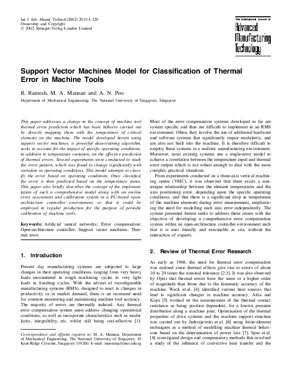 (PDF) Support Vector Machines Model for Classification of Thermal Error in Machine Tools