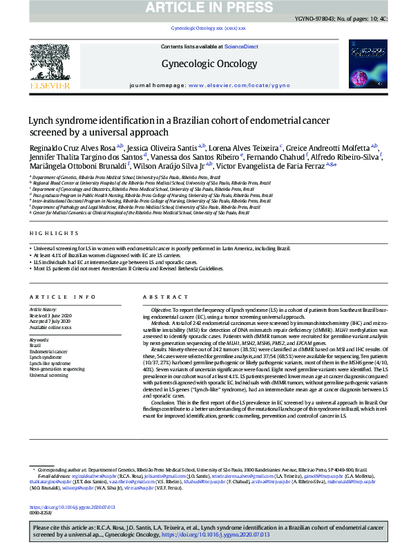 (PDF) Lynch syndrome identification in a Brazilian cohort of ...
