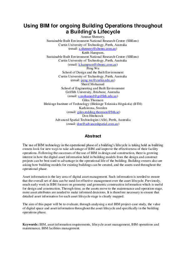 (PDF) Using BIM for Ongoing Building Operations throughout a Building’s ...