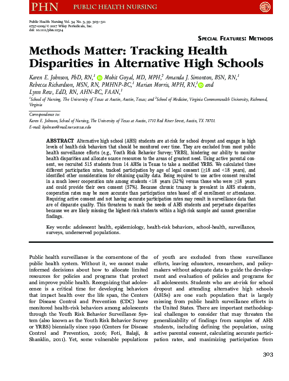 (PDF) Methods Matter: Tracking Health Disparities in Alternative High ...