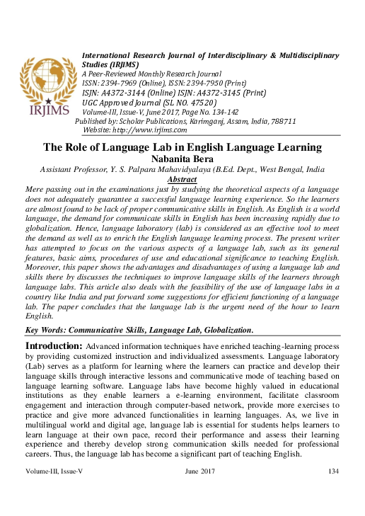 (PDF) The Role of Language Lab in English Language Learning