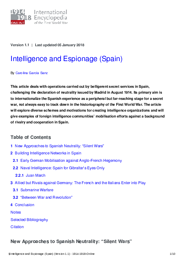 (PDF) Intelligence and Espionage (Spain)