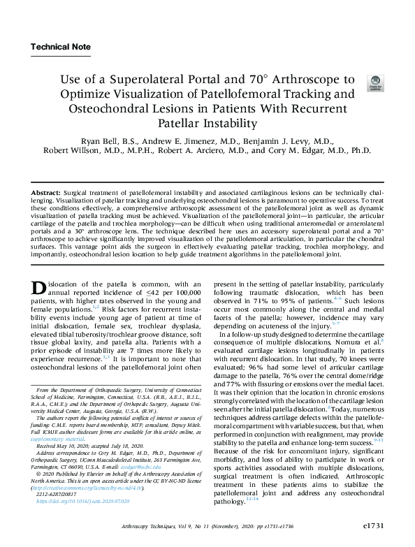 (PDF) Use of a Superolateral Portal and 70° Arthroscope to Optimize ...