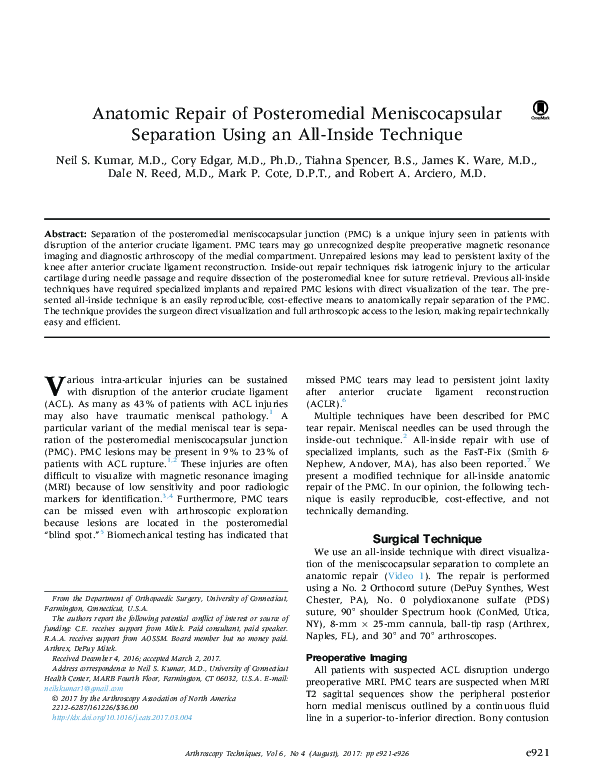 (PDF) Anatomic Repair of Posteromedial Meniscocapsular Separation Using ...