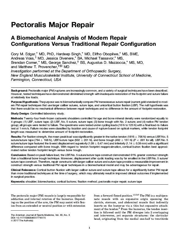 (PDF) Pectoralis Major Repair: A Biomechanical Analysis of Modern ...