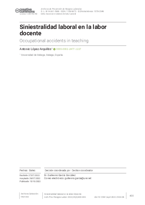 (PDF) Siniestralidad laboral en la labor docente