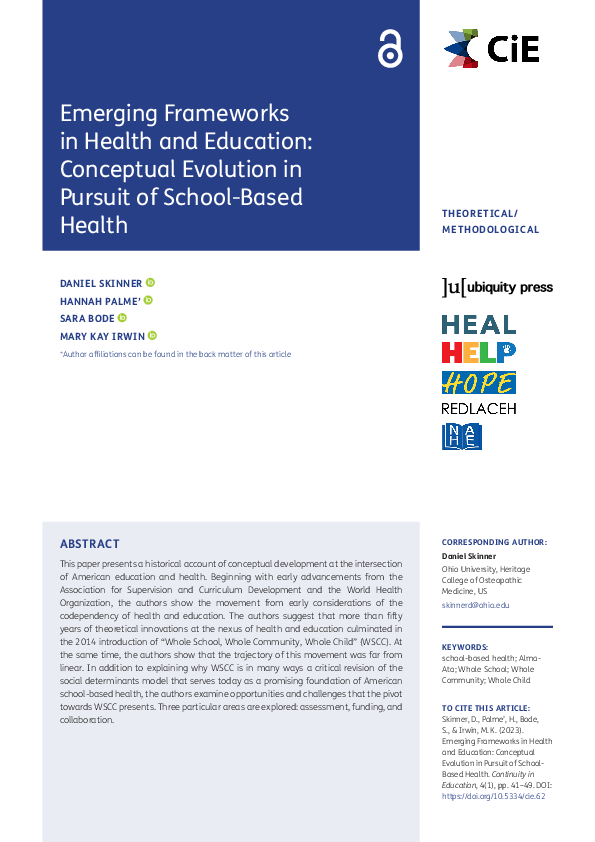 (PDF) Emerging Frameworks in Health and Education: Conceptual Evolution in Pursuit of School ...