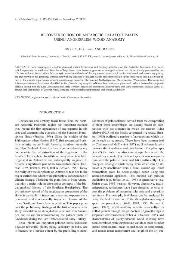 (PDF) Reconstruction of Antarctic palaeoclimates using angiosperm wood ...