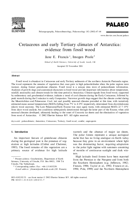 (PDF) Cretaceous and early Tertiary climates of Antarctica: evidence ...