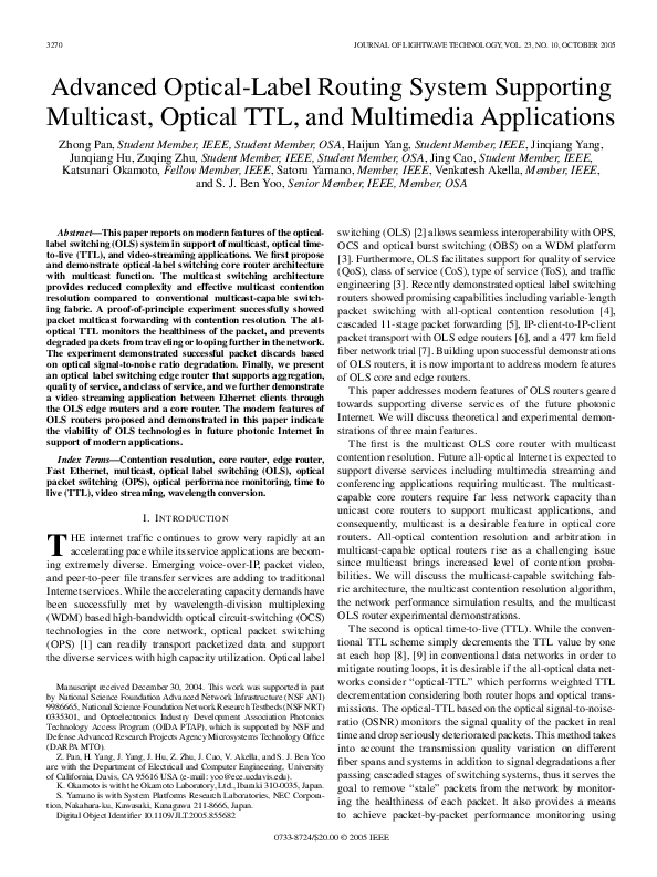 (PDF) Advanced optical-label routing system supporting multicast, optical TTL, and multimedia ...