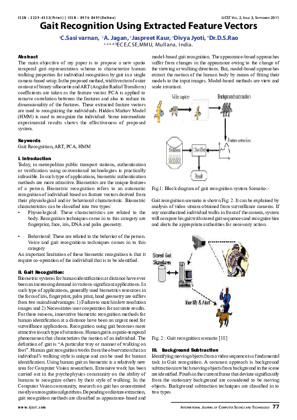 Pdf Gait Recognition Using Extracted Feature Vectors
