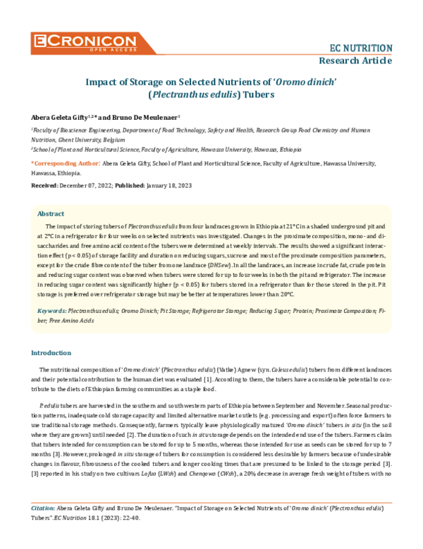 (PDF) EC NUTRITION EC NUTRITION Research Article Impact of Storage on ...