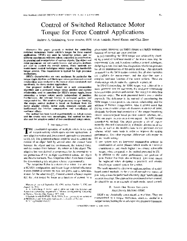 (PDF) Control of switched reluctance motor torque for force control applications
