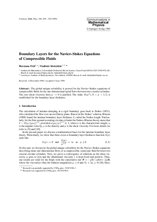 (PDF) Boundary Layers for the Navier-Stokes Equations¶of Compressible ...