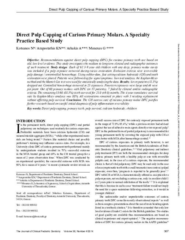 (PDF) Direct Pulp Capping of Carious Primary Molars. A Specialty ...