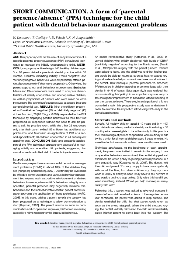 (PDF) A form of ‘parental presence/absence’ (PPA) technique for the ...
