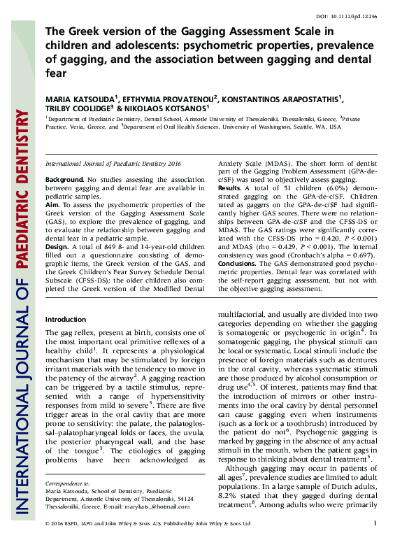 (PDF) The Greek version of the Gagging Assessment Scale in children and ...