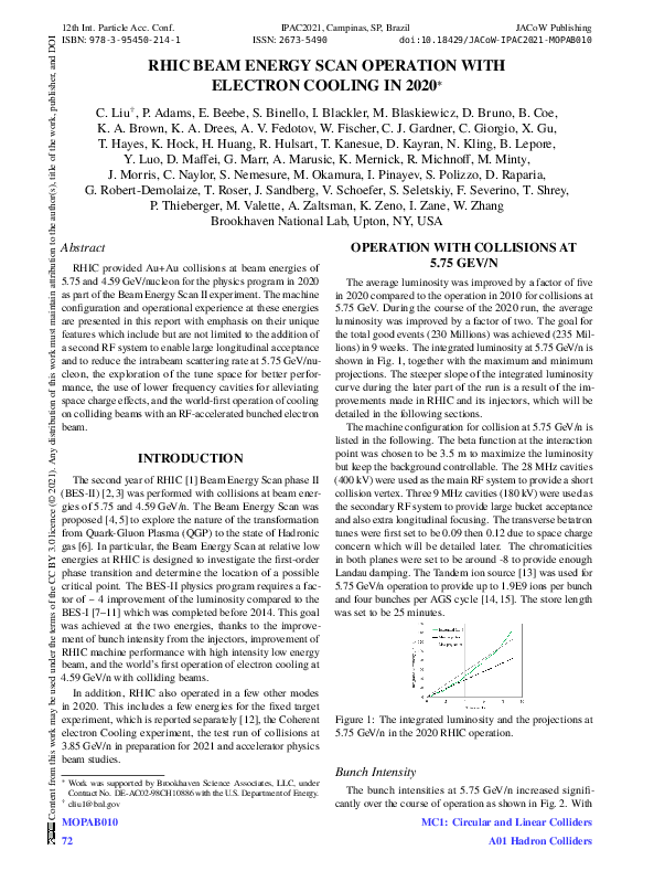 (PDF) RHIC Beam Energy Scan Operation with Electron Cooling in 2020