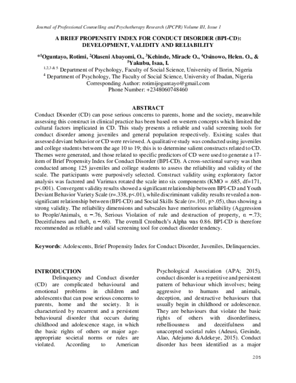 (PDF) A Brief Propensity Index for Conduct Disorder (BPI-CD ...