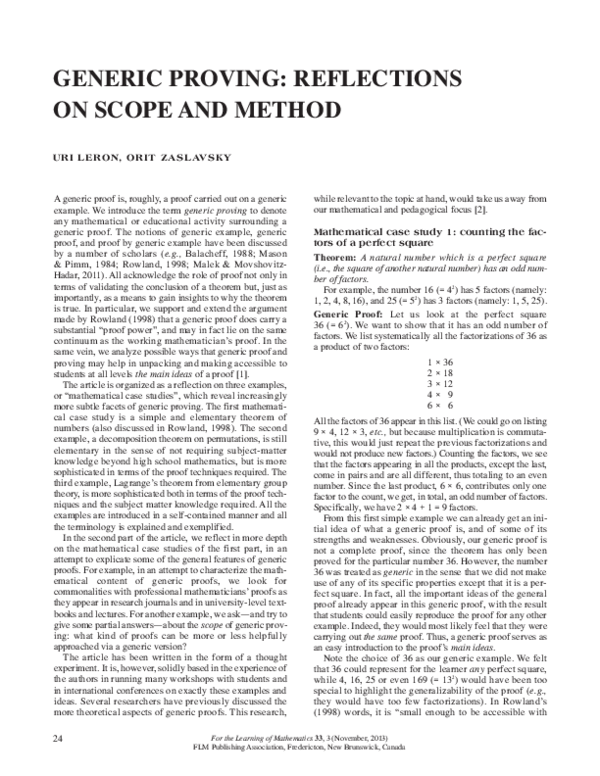 (PDF) Generic Proving: Reflections on Scope and Method