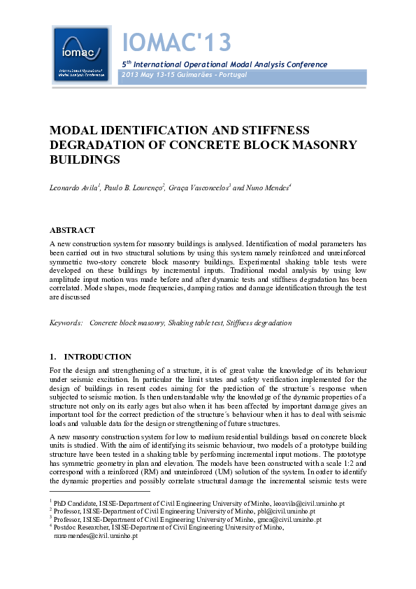 Pdf Modal Identification And Stiffness Degradation Of Concrete Block Masonry Buildings