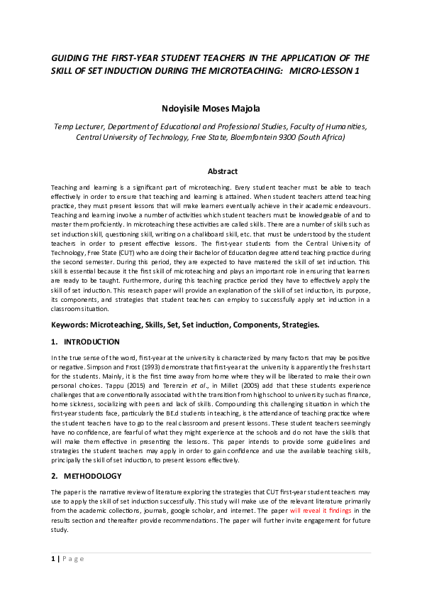 (DOC) GUIDING THE FIRST-YEAR STUDENT TEACHERS IN THE APPLICATION OF THE ...