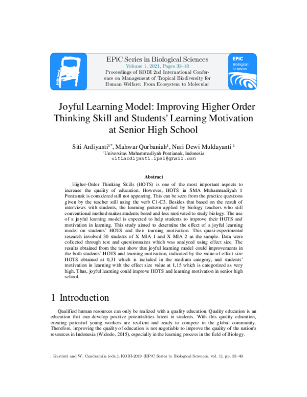 (PDF) Joyful Learning Model: Improving Higher Order Thinking Skill and Students' Learning ...