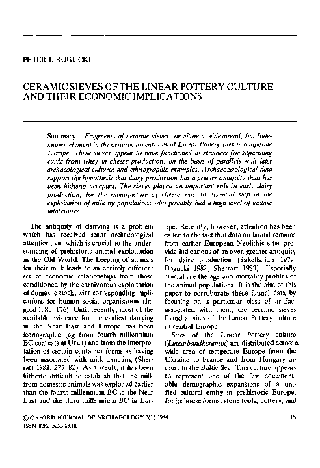 (PDF) Ceramic Sieves of the Linear Pottery Culture and Their Economic ...