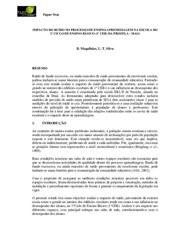(PDF) Impacto do ruído no processo de ensino-aprendizagem na Escola do ...