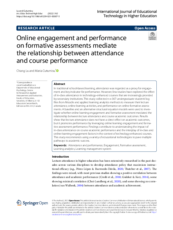 (PDF) Online engagement and performance on formative assessments ...