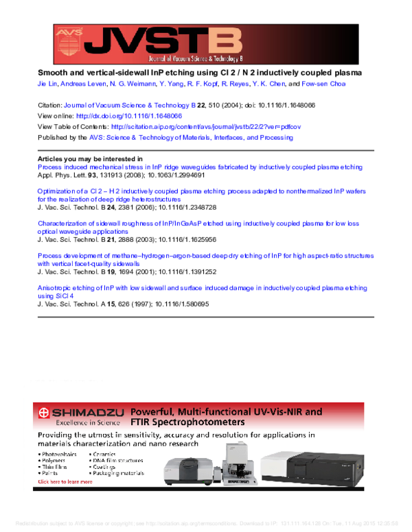 (PDF) Smooth and vertical-sidewall InP etching using Cl[sub 2]/N[sub 2 ...