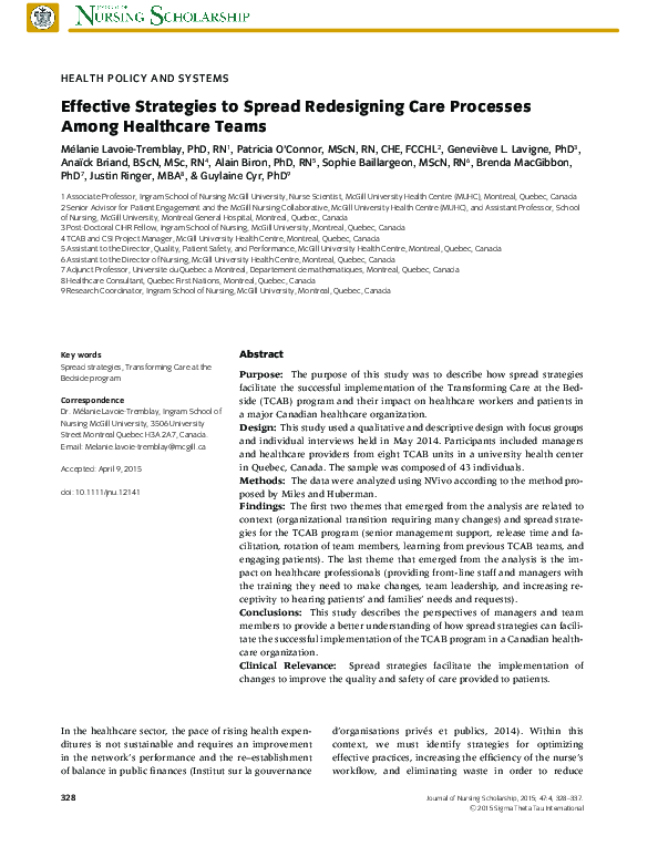 (PDF) Effective Strategies to Spread Redesigning Care Processes Among Healthcare Teams