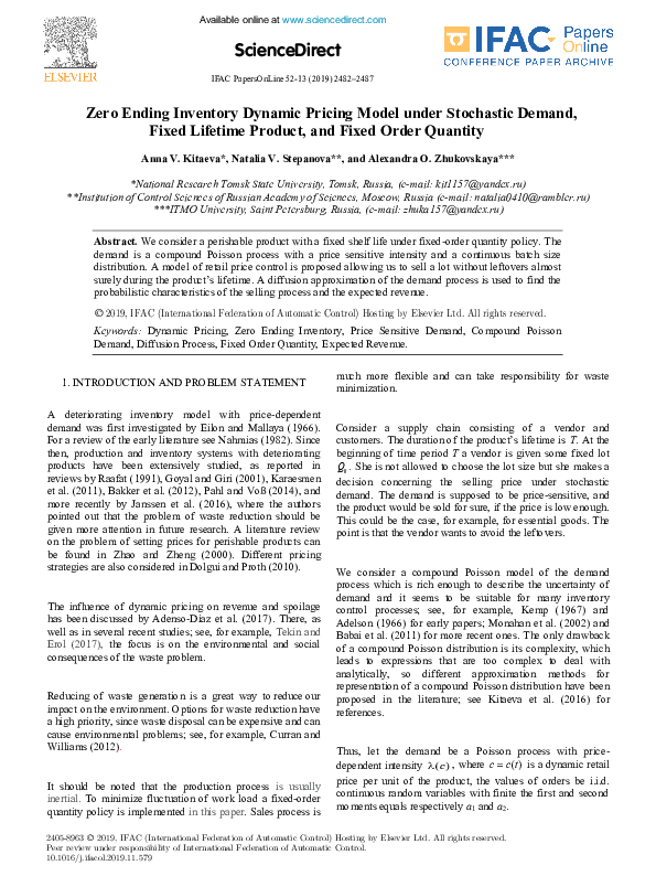 (PDF) Zero Ending Inventory Dynamic Pricing Model under Stochastic ... (PDF) Zero Ending Inventory Dynamic Pricing Model under Stochastic ...