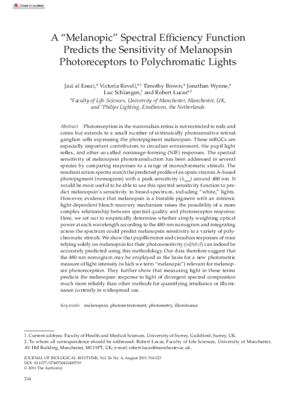 (PDF) A “Melanopic” Spectral Efficiency Function Predicts the ...