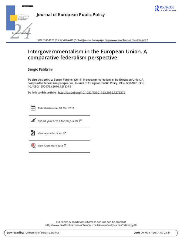 (PDF) Intergovernmentalism in the European Union. A comparative ...