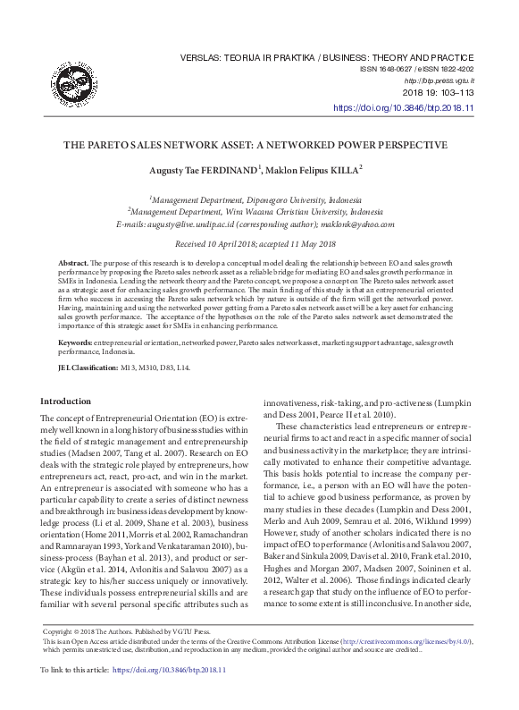 (PDF) The Pareto sales network asset: A networked power perspective