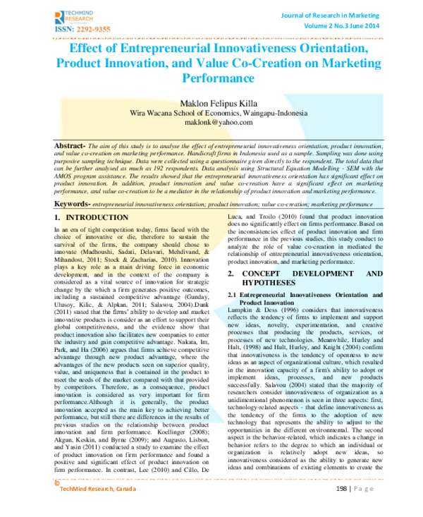 (PDF) Effect of Entrepreneurial Innovativeness Orientation, Product ...