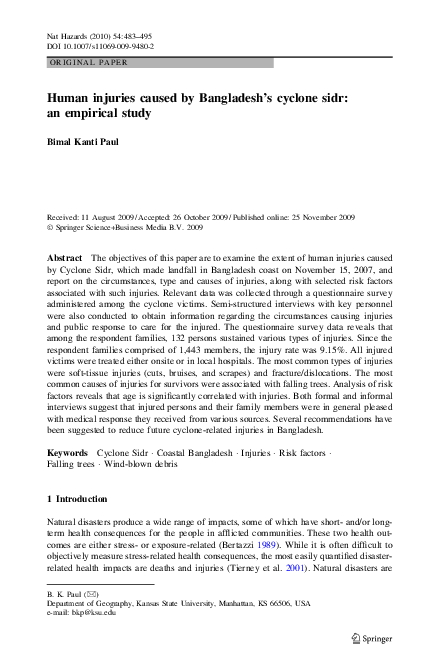 (PDF) Human injuries caused by Bangladesh’s cyclone sidr: an empirical ...