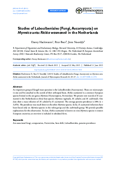 (PDF) Studies of Laboulbeniales (Fungi, Ascomycota) on Myrmica ants ...