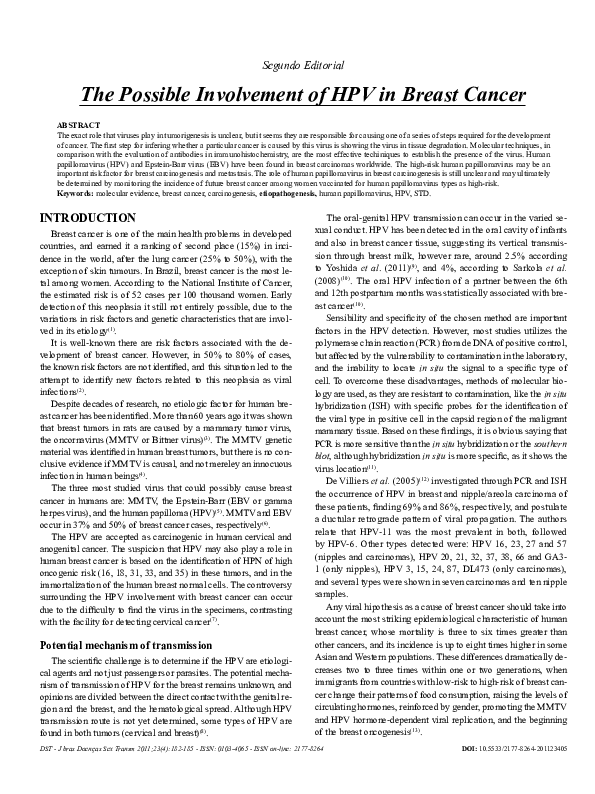 (PDF) The Possible Involvement of HPV in Breast Cancer