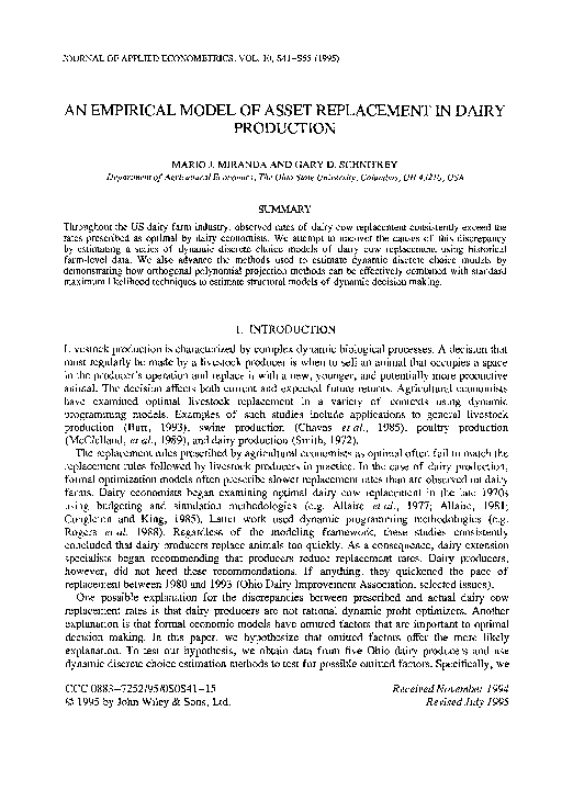 (PDF) An empirical model of asset replacement in dairy production (PDF) An empirical model of asset replacement in dairy production