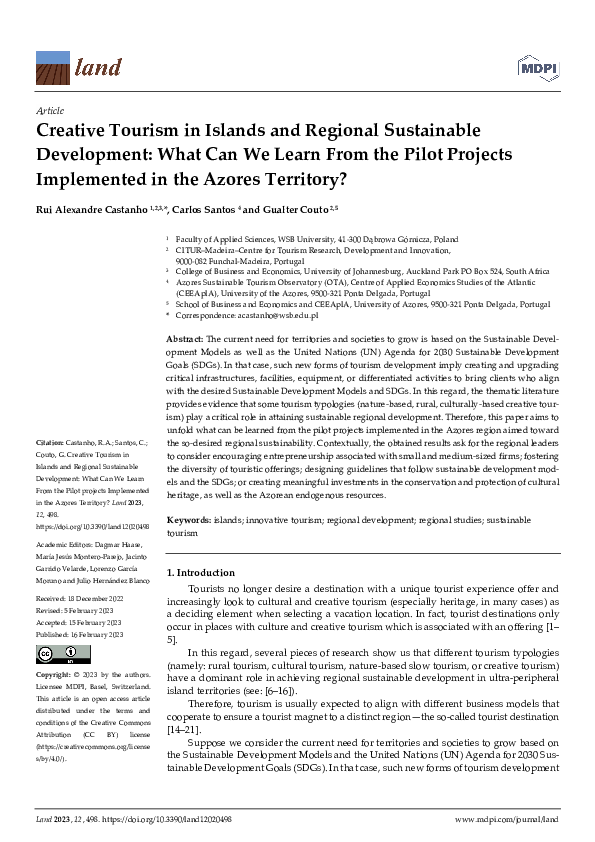 (PDF) Creative Tourism in Islands and Regional Sustainable Development ...