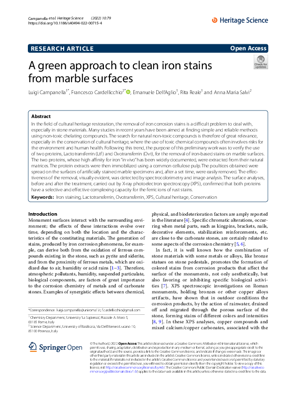 (PDF) A green approach to clean iron stains from marble surfaces
