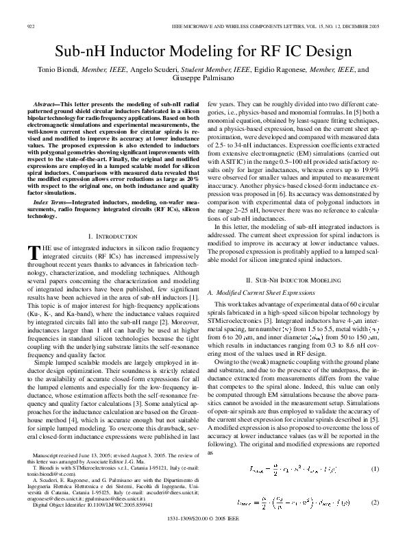 (PDF) Sub-nH inductor modeling for RFIC design