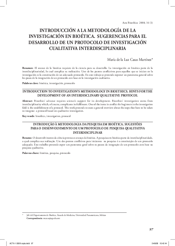 (PDF) Introducción a La Metodología De La Investigación en Bioética: Sugerencias Para El ...