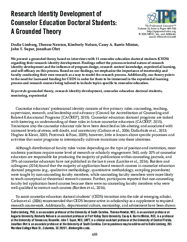 (PDF) Research Identity Development of Counselor Education Doctoral ...