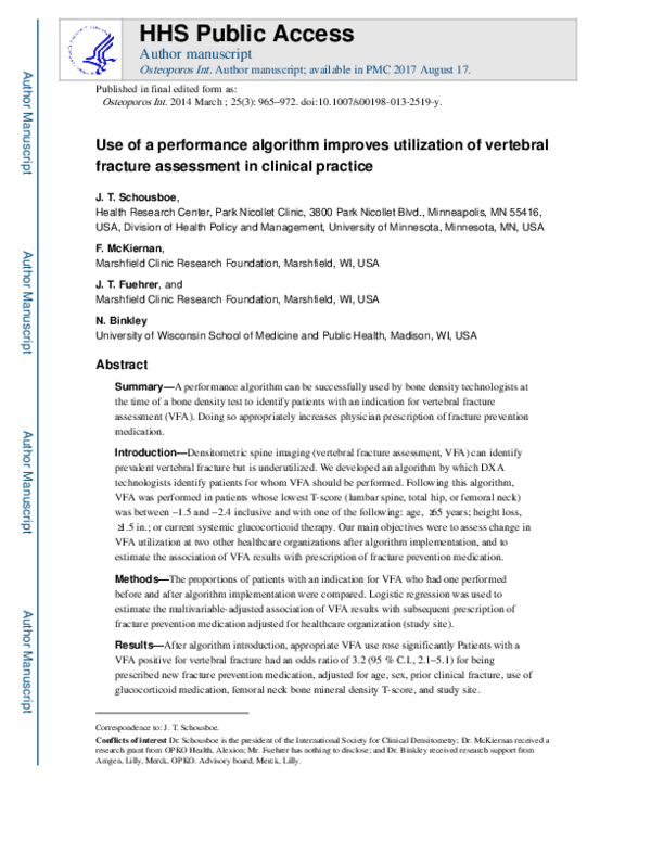 Use Of A Performance Algorithm Improves Utilization Of Vertebral