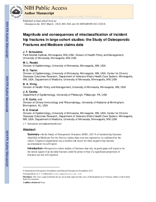 (PDF) Magnitude and consequences of misclassification of incident hip ...