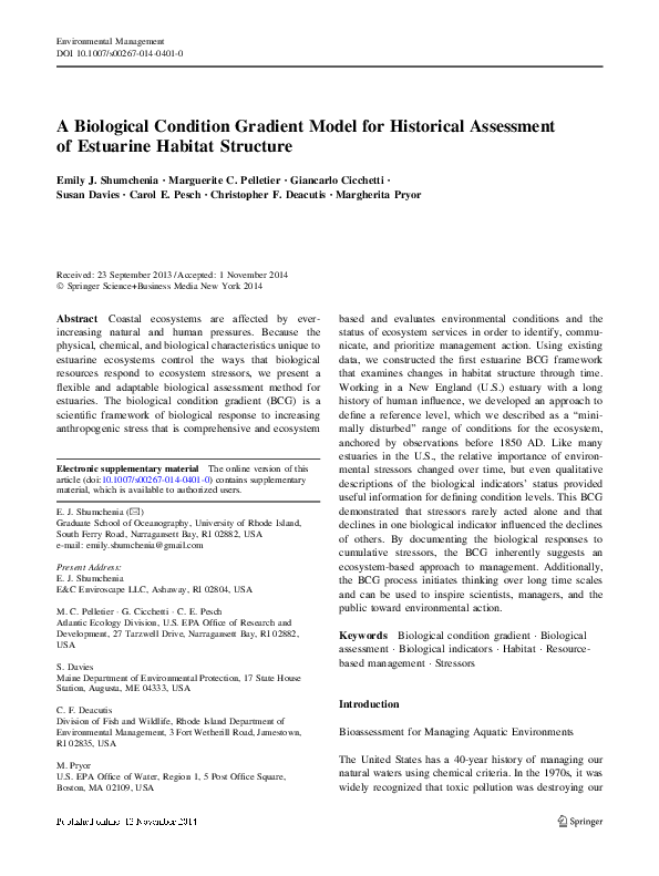 (PDF) A Biological Condition Gradient Model for Historical Assessment ...