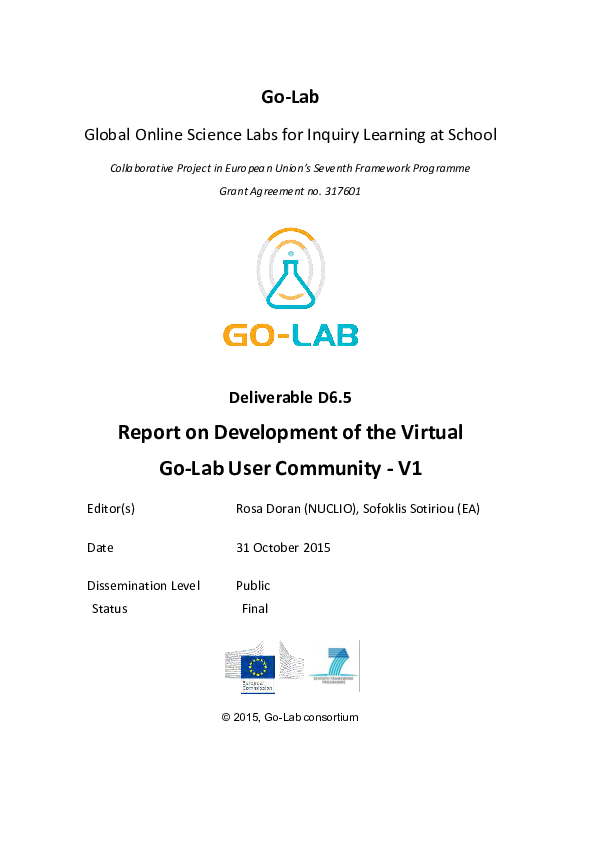 (PDF) Go-Lab Report on Development of the Virtual Go-Lab User Community ...